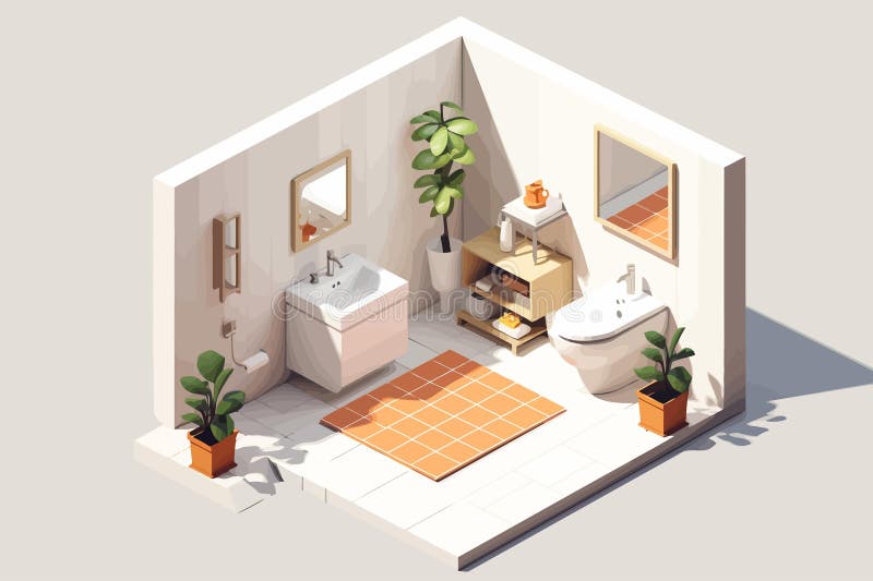 Bathroom Isometric Vector Flat Minimalistic Isolated Illustration Stock ...