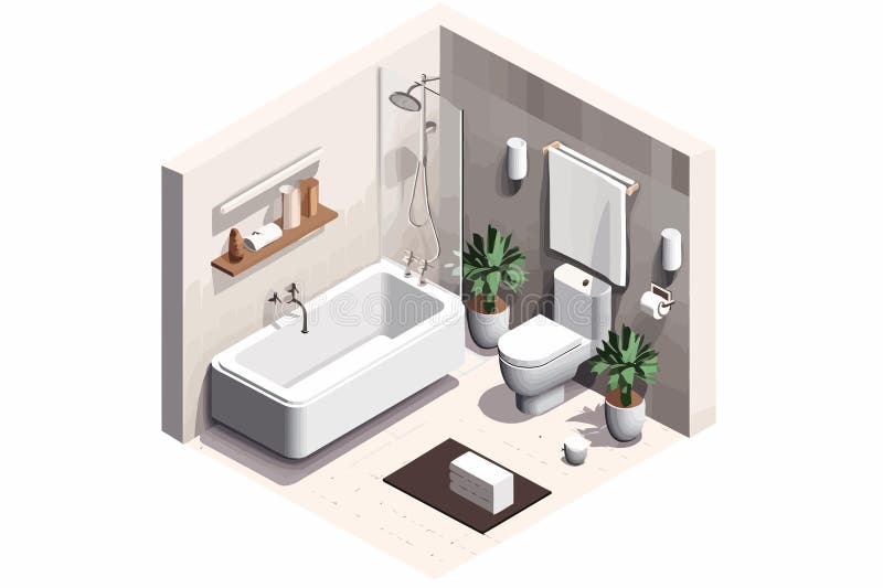 Bathroom Isometric Vector Flat Minimalistic Isolated Illustration Stock Vector - Illustration of ...