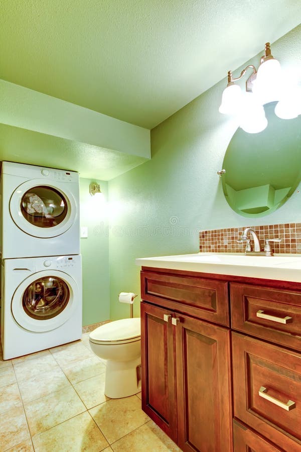 Bathroom with Washer and Dryer Stock Image - Image of bathroom, project ...