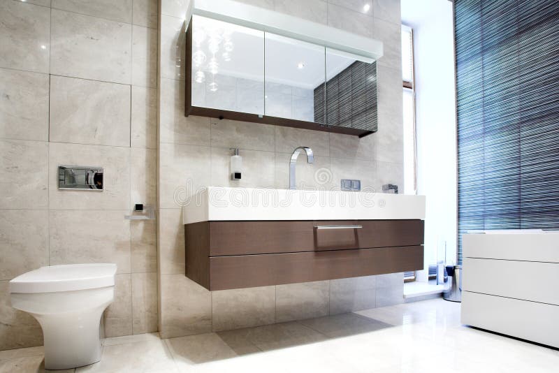 Modern Bathroom with Corner Shower Stock Image - Image of luxury ...