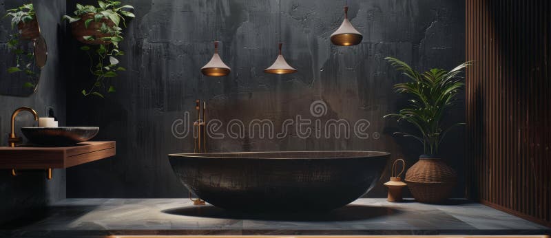 Bathroom with Mirror, Shower, and Washstand that is Lit at Night Stock ...