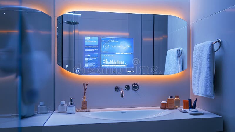 A Bathroom Mirror with a Touch-sensitive Interface Displaying Weather ...