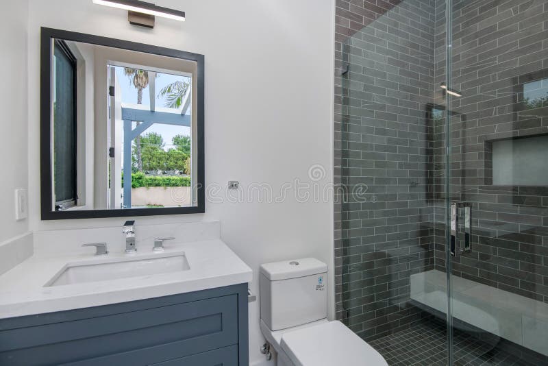 Bathroom in a Modern New Construction Home in Los Angeles Stock Photo ...