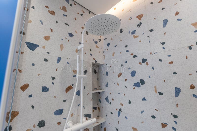 Bathroom with Mosaic Tiled Shower Stock Image - Image of estate, room ...
