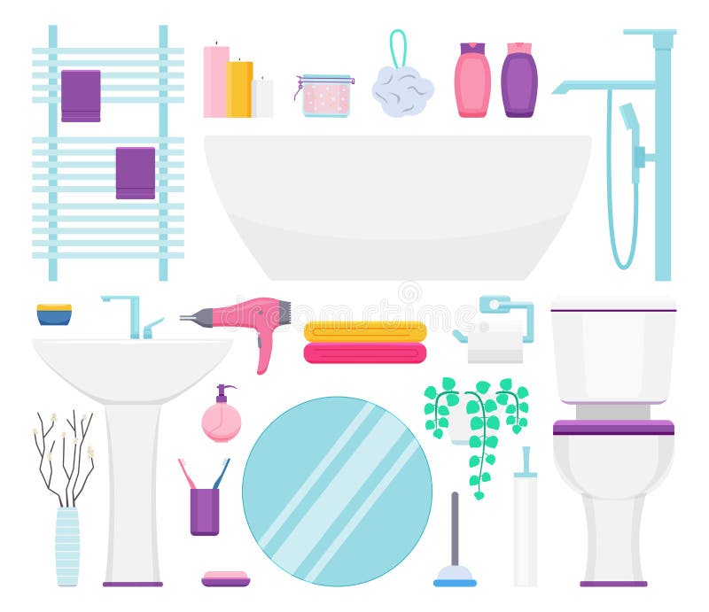 Bathroom Objects Vector Set Stock Vector - Illustration of cream, flush ...