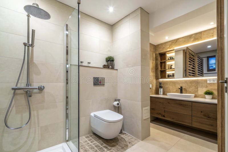 Bathroom Interior Rain Shower Wall Hung Toilet Stock Photos - Free ...