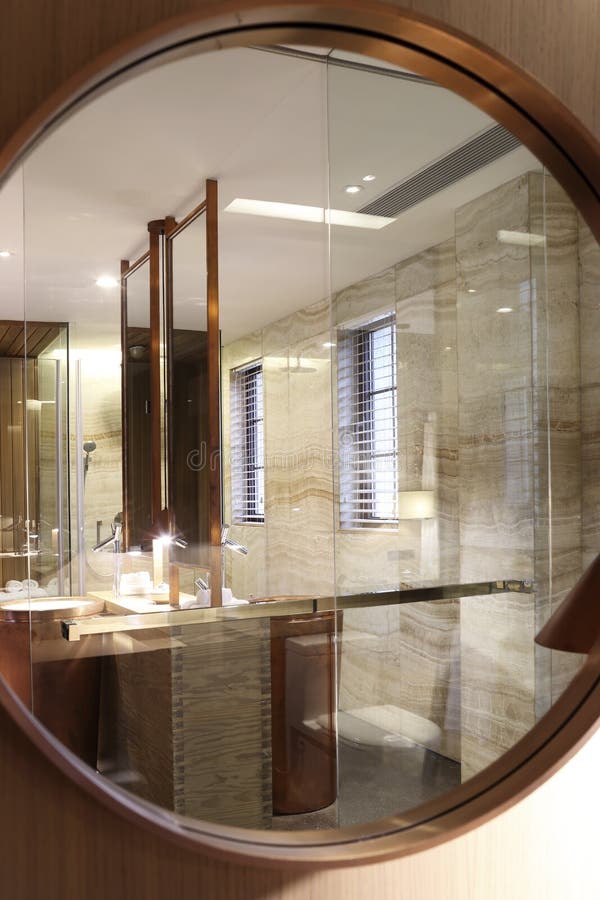 The Bathroom Reflection in the Mirror Stock Image - Image of reflection ...