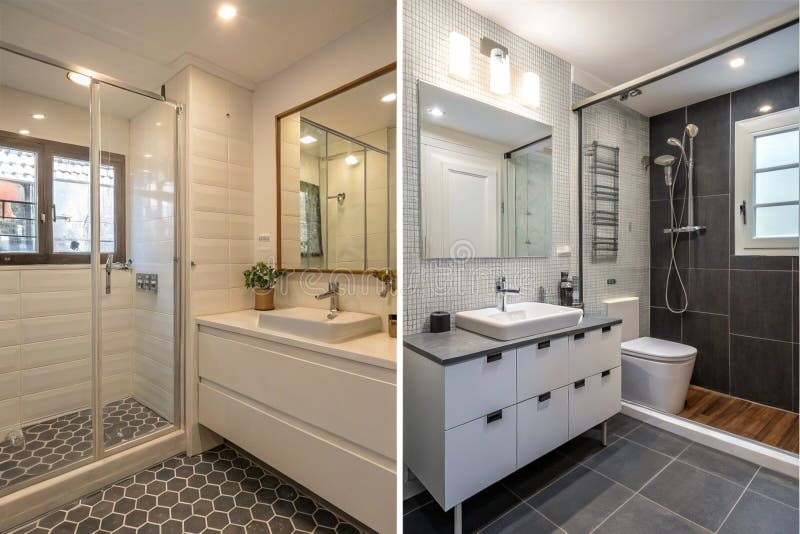 Before and after Bathroom Renovation in Barcelona Stock Illustration ...