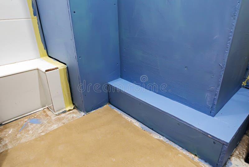 Bathroom Renovation with Blue Waterproofing Stock Image - Image of ...