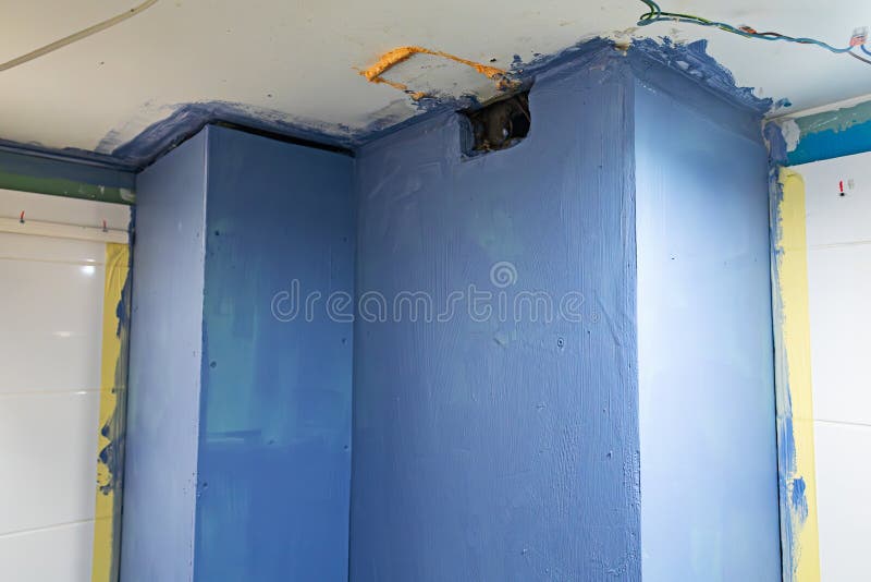 Bathroom Renovation with Blue Waterproofing Stock Image - Image of ...