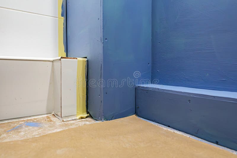Bathroom Renovation with Blue Waterproofing Stock Photo - Image of ...