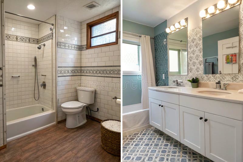Before and after Bathroom Renovation Stock Illustration - Illustration ...