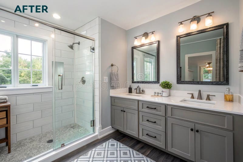 Bathroom Renovation from Old To Modern Style Stock Illustration ...