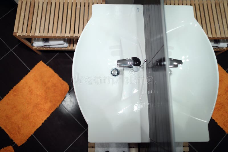 Bathroom seen from above stock photo. Image of sink, real - 68381522