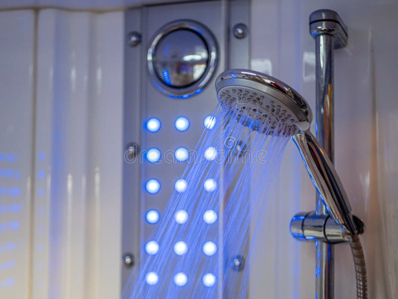 Bathroom Shower Head Spraying Water Stock Photo - Image of droplet ...