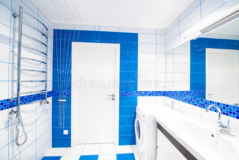 Bathroom with Shower, Mirror and Sink. Modern Interior Stock Image ...