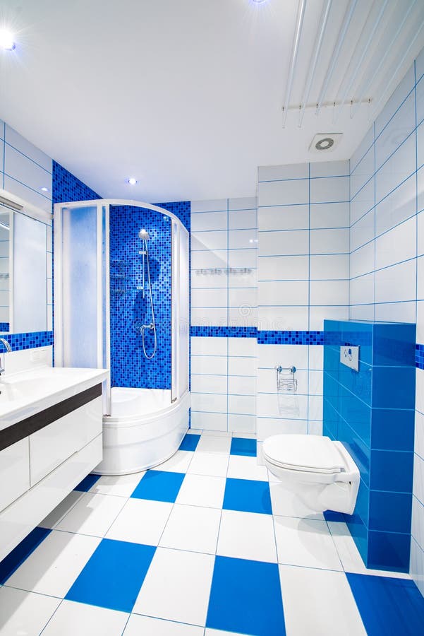 Bathroom with Shower, Mirror and Sink. Modern Interior Stock Image ...