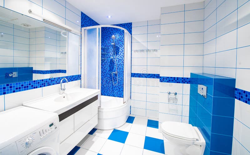Bathroom with Shower, Mirror and Sink. Modern Interior Stock Photo ...