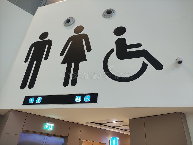 Bathroom Sign on a Wall at the Airport, Train and Bus Station Stock ...