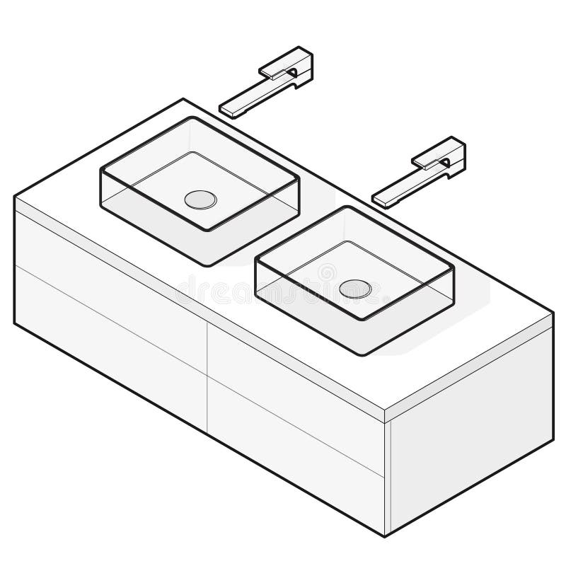 Bathroom Sink. Isometric Basin with Tap. Outlined Interior Infographic ...