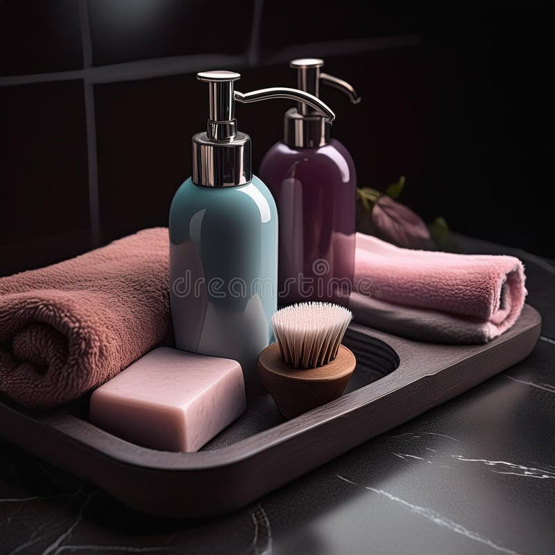 A Bathroom Sink with a Toothbrush, Toothpaste, Soap, and a Towel Stock ...