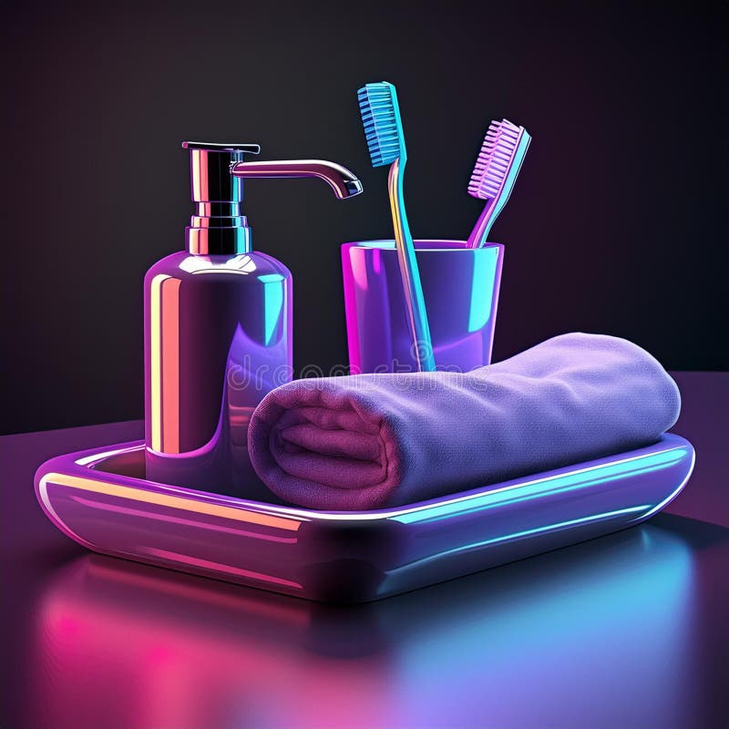 A Bathroom Sink with a Toothbrush, Toothpaste, Soap, and a Towel Stock ...