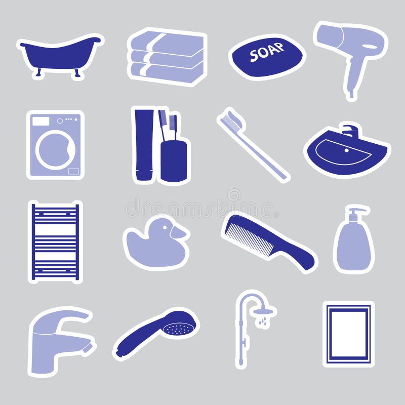 Bathroom stickers set stock vector. Illustration of toothbrush - 37375975