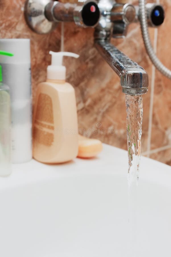 Bathroom Tap with Running Water Stock Photo - Image of used, care: 11387204