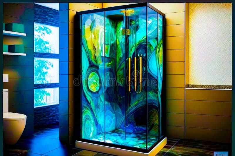 Bathroom with Toilet and Colorful Shower Generative AI. Stock ...