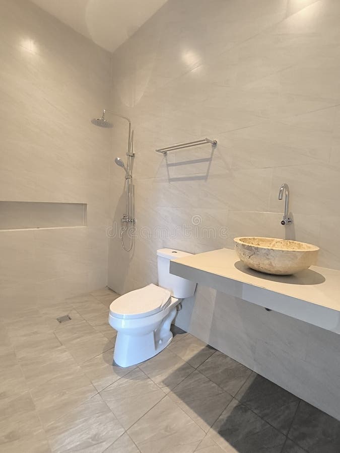 Bathroom and Toilet Interior with Modern Minimalist Style with Ceramic ...