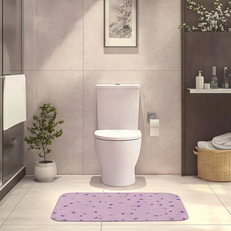A Bathroom with a Toilet and a Purple Rug Stock Photo - Image of floor ...