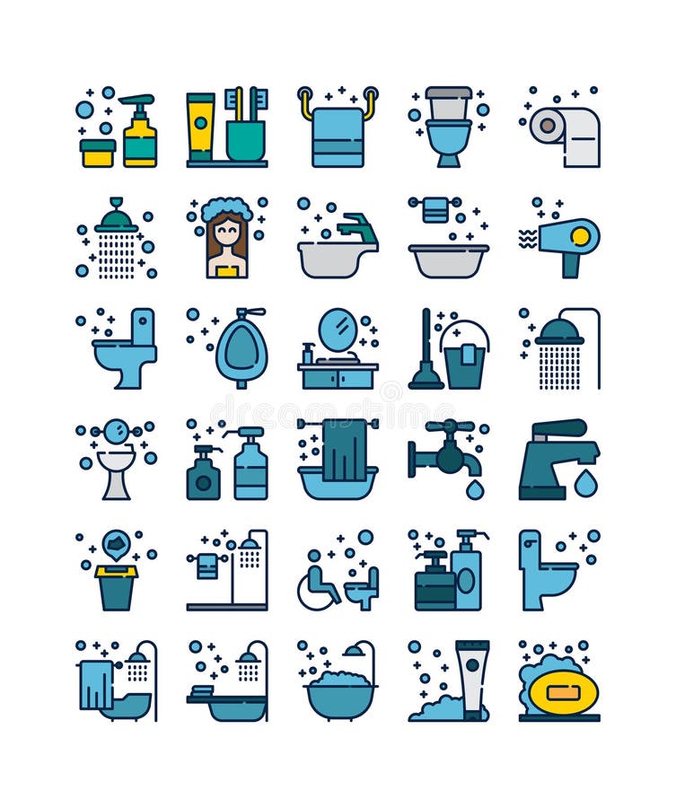 Bathroom Toilet Services Filled Outline Icon Set Stock Vector - Illustration of hotel, toilet ...