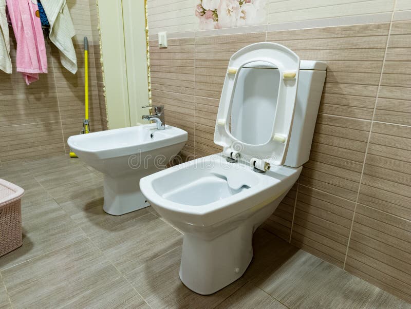 A Bathroom with a Toilet and Sink in it Stock Image - Image of color ...