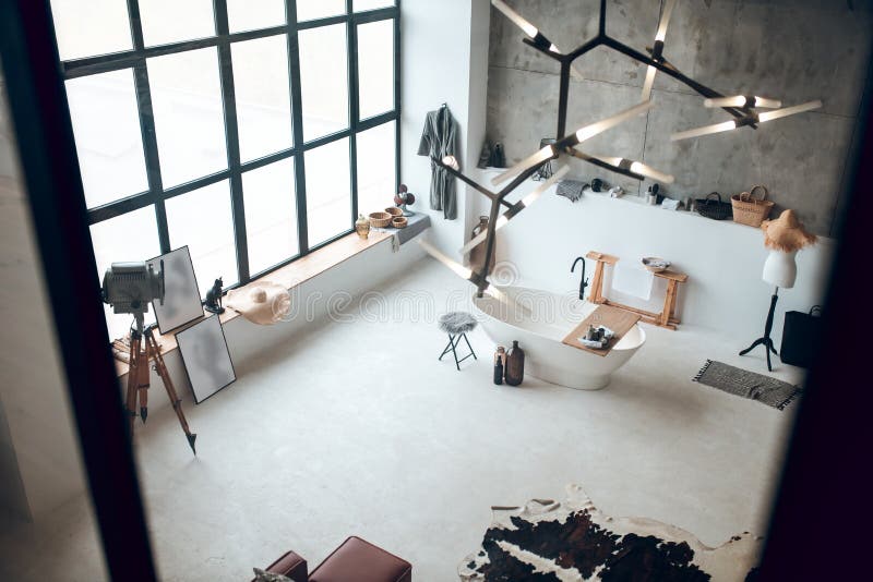 Top View Picture of a Bathroom in a Modern Apartment Stock Photo ...