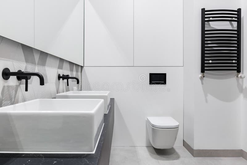 Modern Bathroom with Two Basins Stock Image - Image of cubic, estate ...