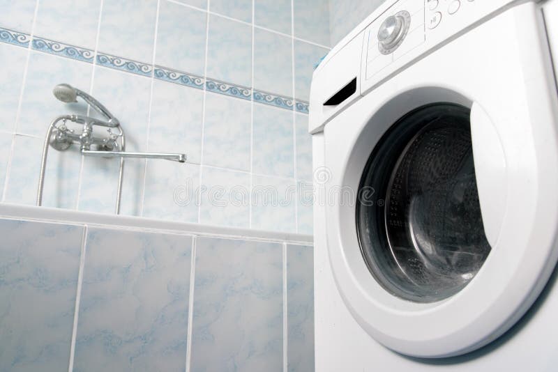 Bathroom with Washing Machine Stock Photo - Image of interior, wash ...