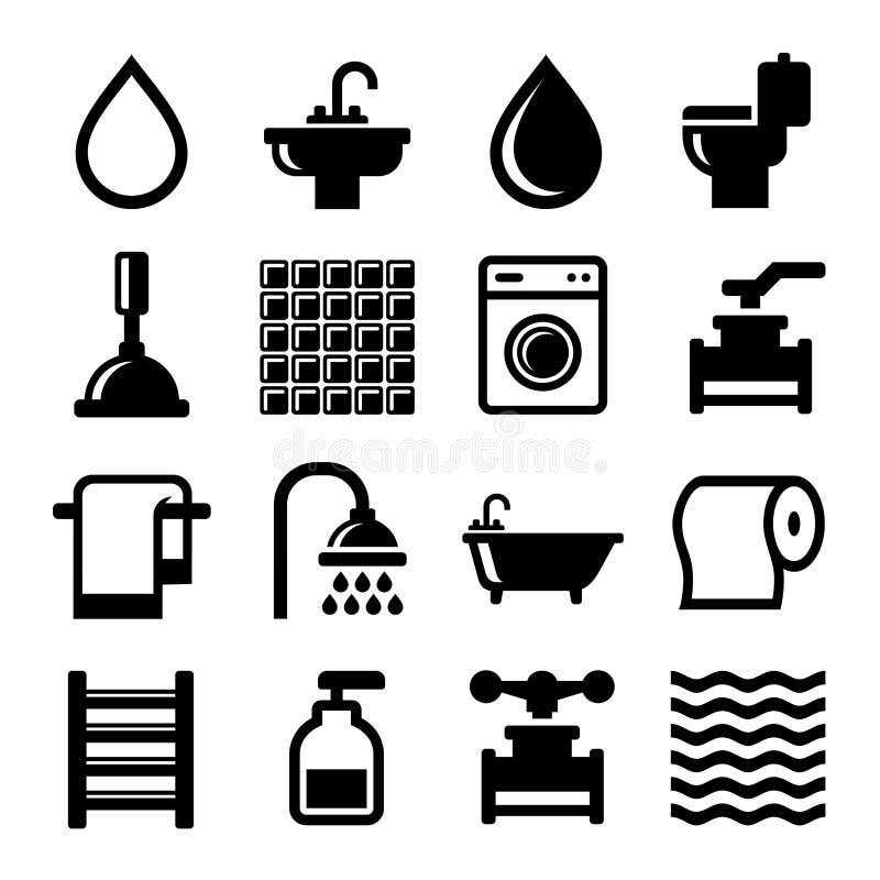 Bathroom and Water Icons Set. Vector Stock Vector - Illustration of ...