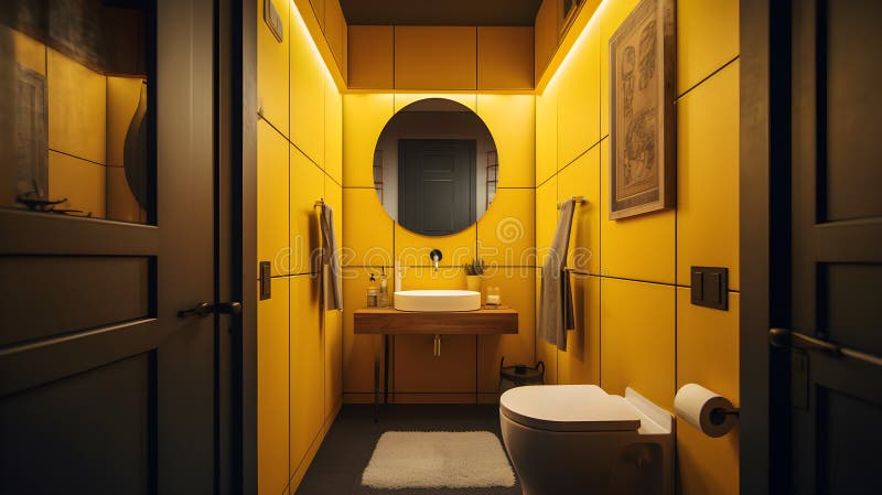 A Bathroom with Yellow Walls and a Toilet Stock Illustration ...
