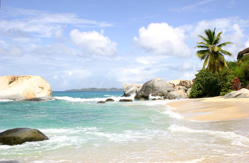 The Baths Beach Virgin Gorda Stock Photo - Image of ocean, deserted ...