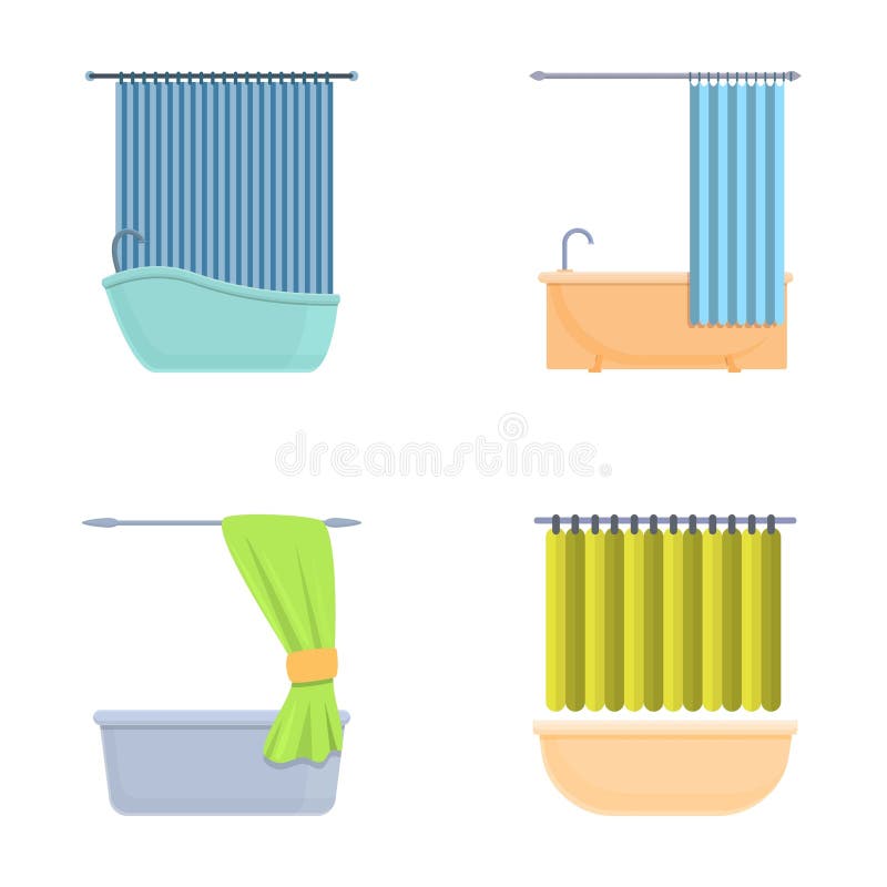 Bathtub Curtain Icons Set Cartoon Vector. Various Open and Closed ...