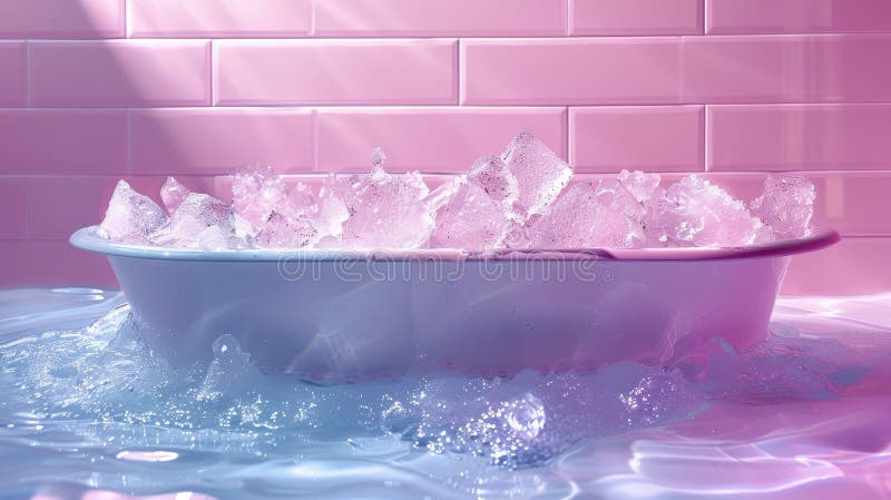 Ice-filled Bathtub in a Pastel Setting with Sparkling Water Stock Photo - Image of bathtub ...