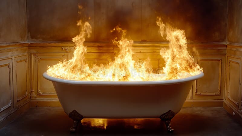A Bathtub with Fire Coming Out of it in a Bathroom Stock Image - Image ...