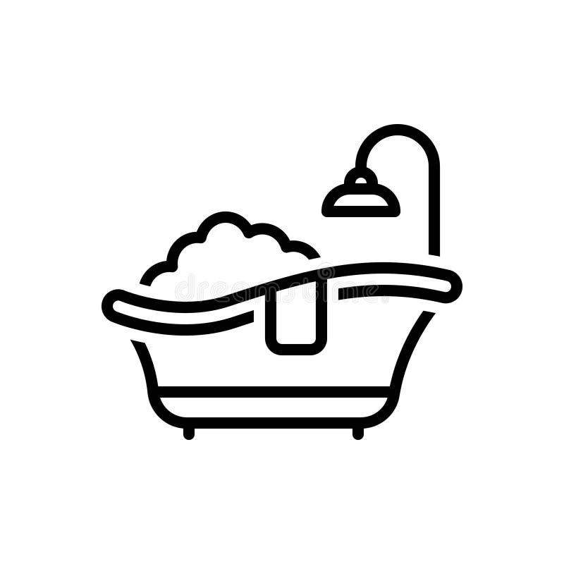 Black Line Icon for Bathtub, Shower and Towel Stock Illustration ...