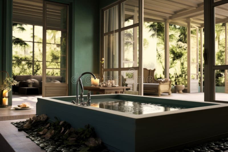 Bathtub Overflowing, Surrounded by a Calming Spa-like Atmosphere Stock ...