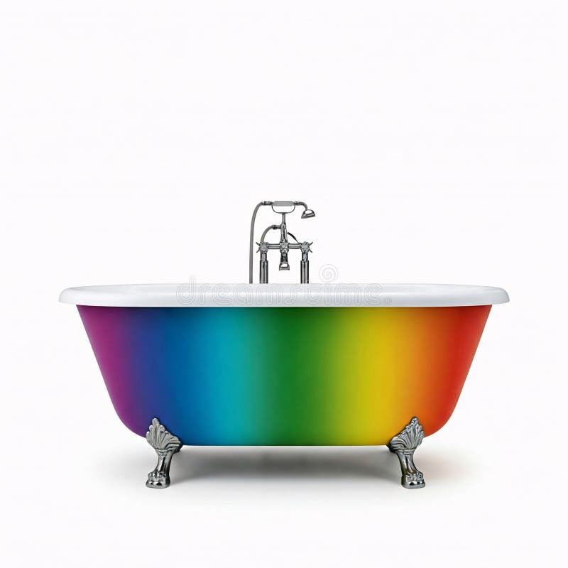 Bathtub with a Rainbow Water Tap on a White Background. Stock ...