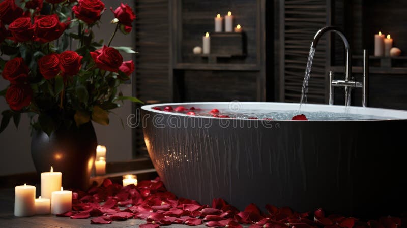 Bathtub with Red Roses Romantic AI Generated Stock Photo - Image of ...