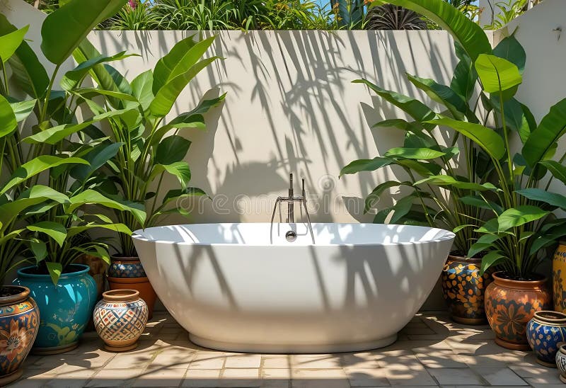 Bathtub Surrounded by Green Plants in an Outdoor Setting Stock Image ...