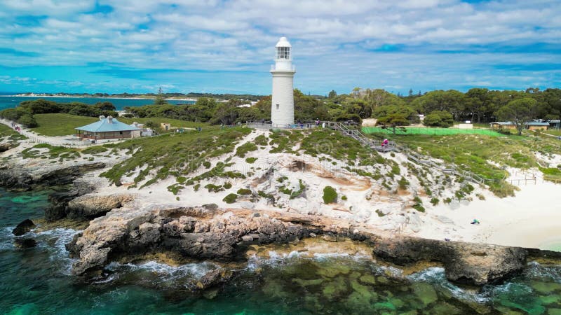 Bathurst Lighthouse in Rottnest Island, Aerial View Stock Video - Video ...