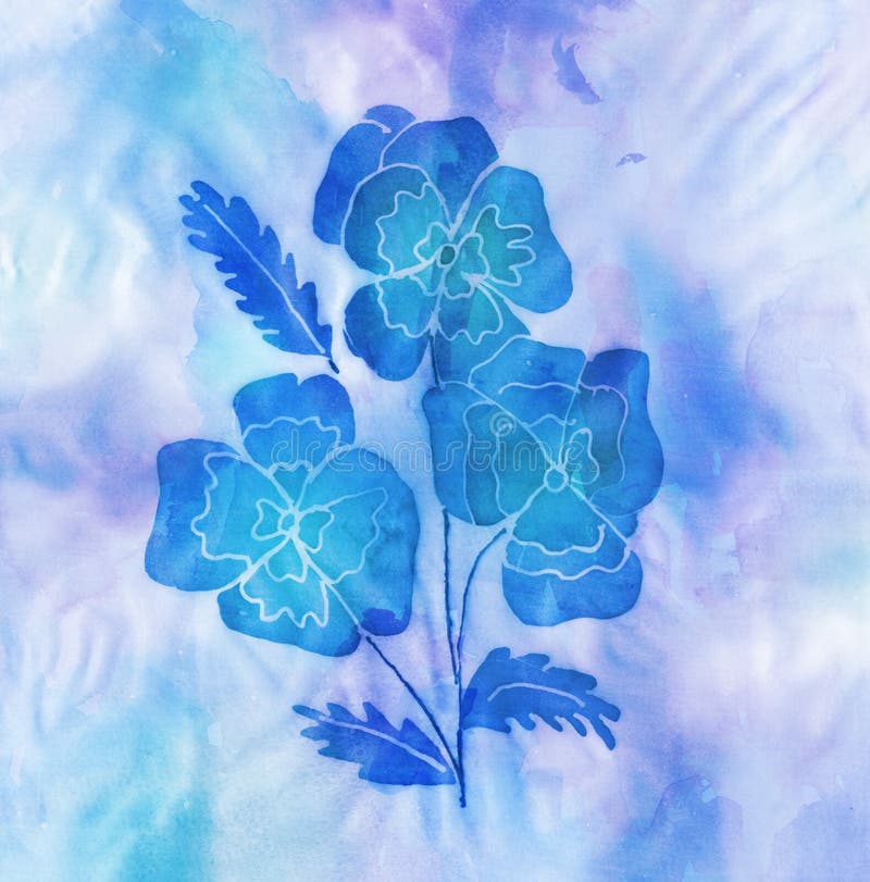 Batic Artwork of Blue Flowers Stock Illustration - Illustration of ...