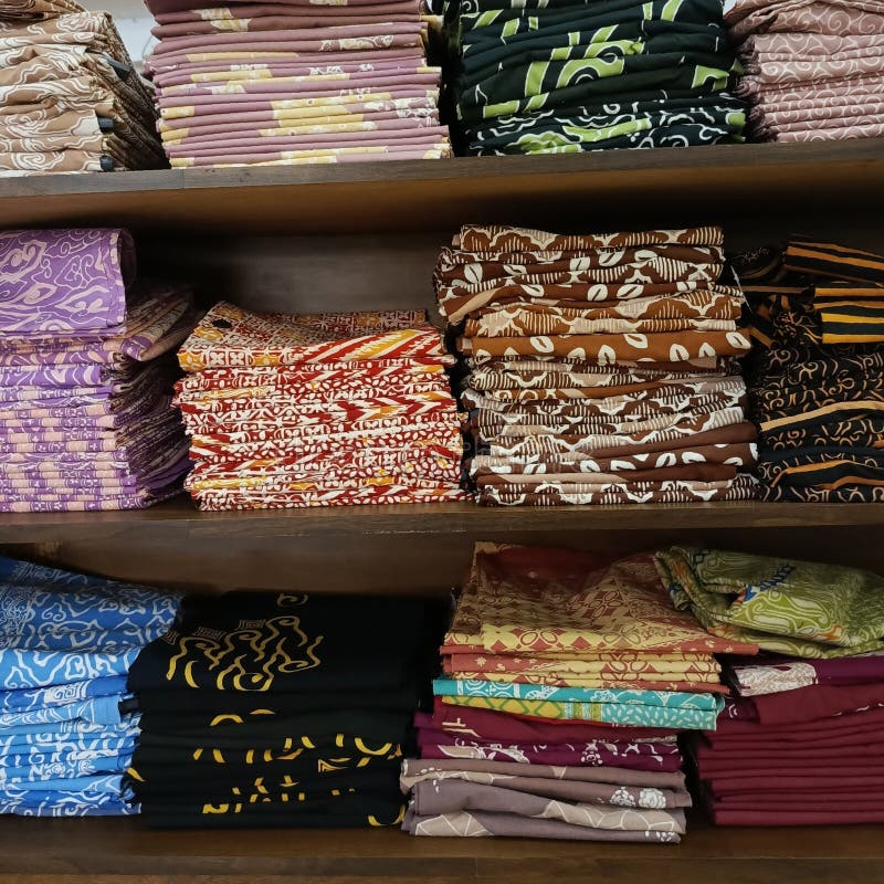 Batik Cloth Arranged on Shelves with Various Patterns Stock Image ...
